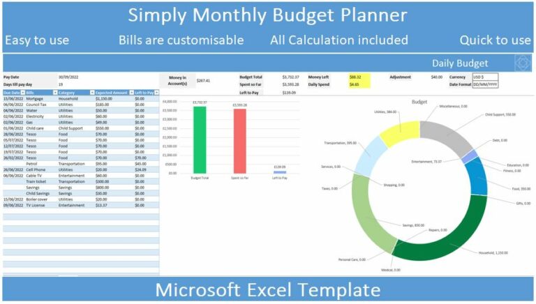 Simple Daily Spending Budgeting Template - MasterBundles