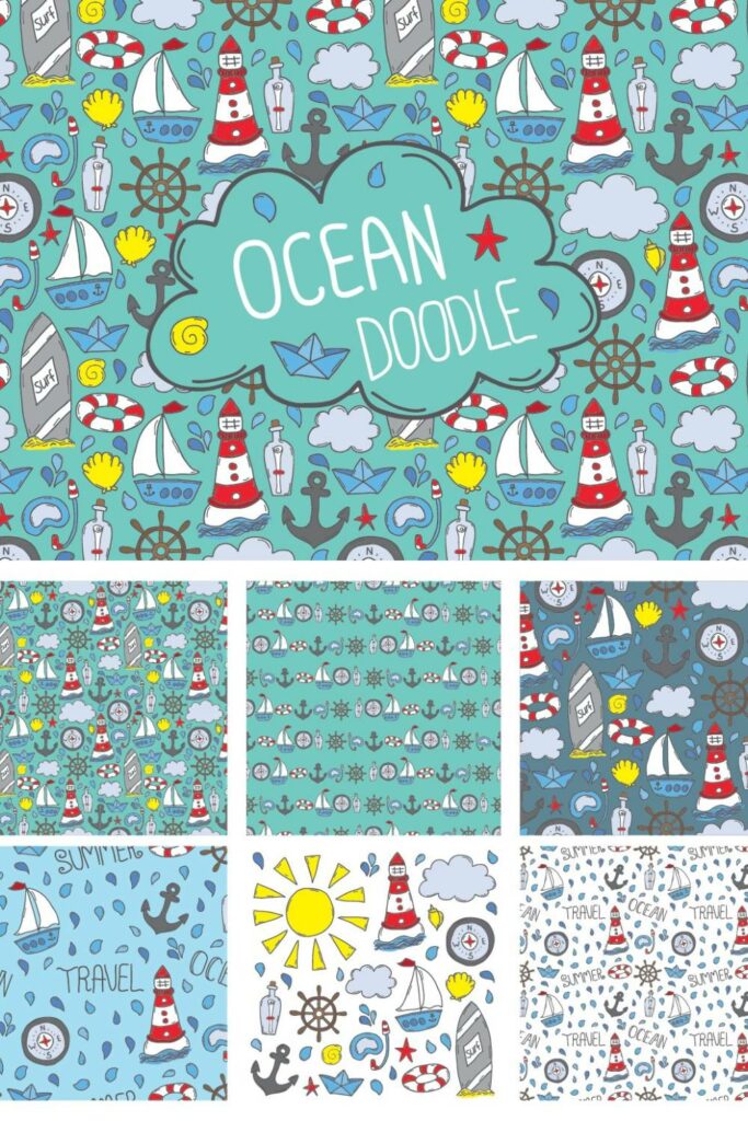 Doodle Ocean Seamless Patterns – MasterBundles