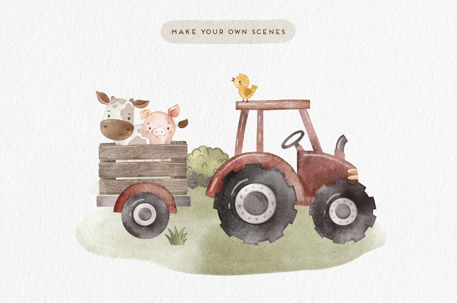 Cute Farm Watercolor Clipart – MasterBundles