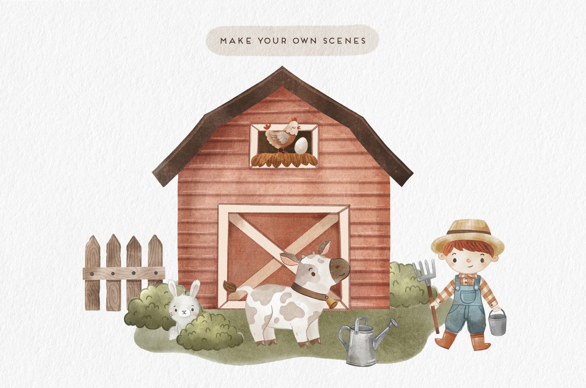 Cute Farm Watercolor Clipart – MasterBundles