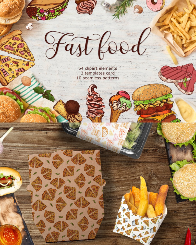 Fast Food Clipart + Menu – MasterBundles