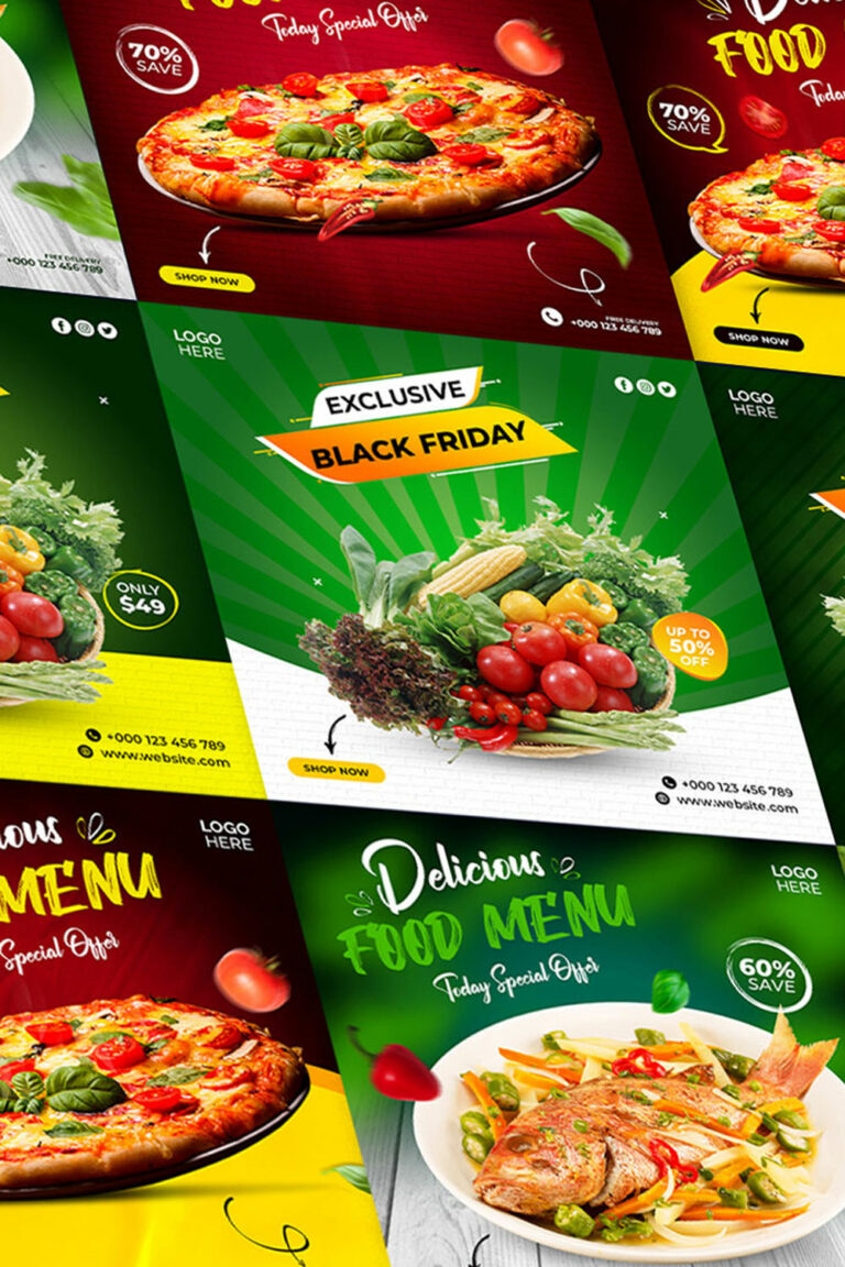 6 Delicious Food Menu Square Banner Templates | MasterBundles