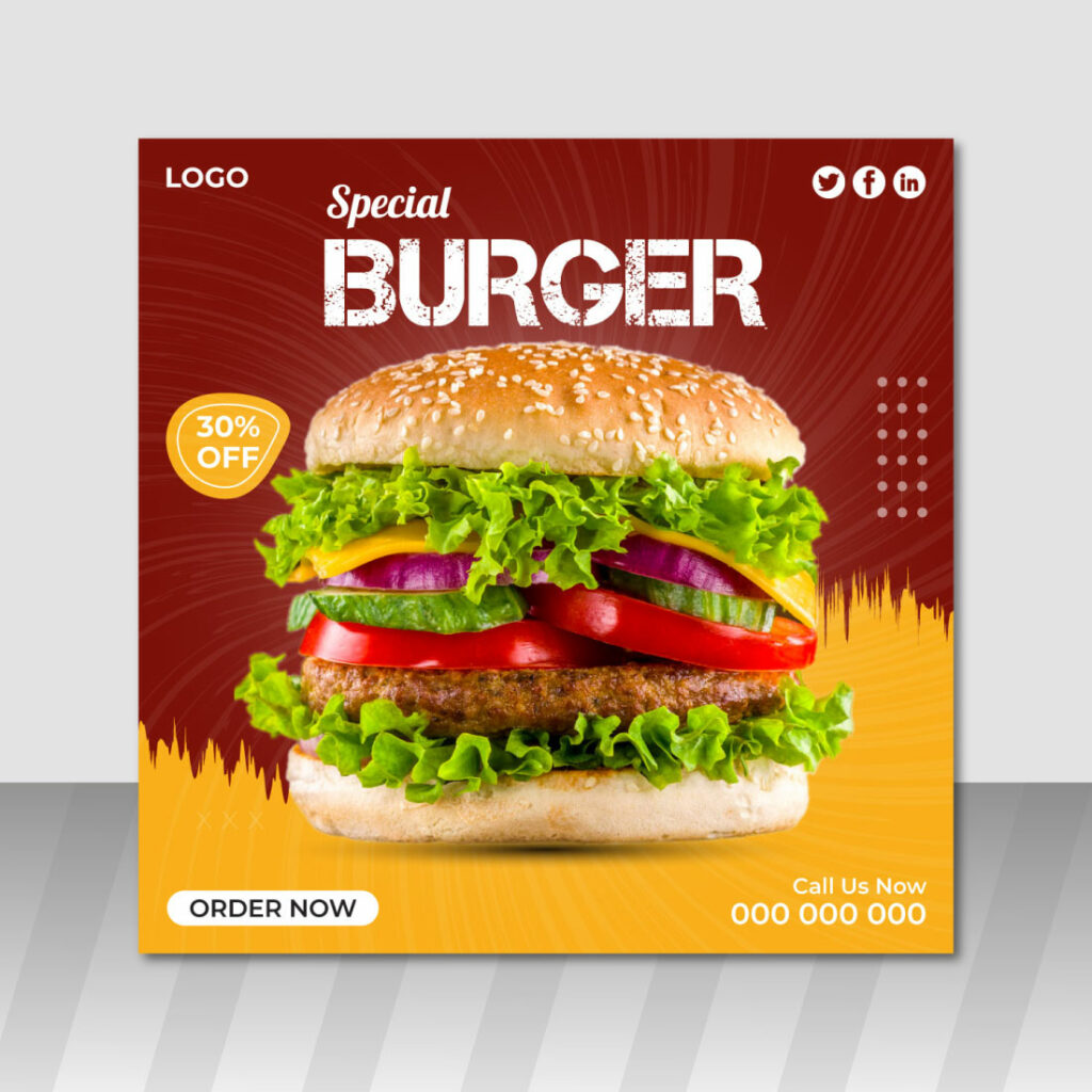 Burger Food Social Media Post Template Design - MasterBundles