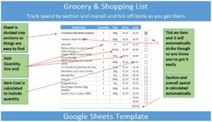 Editable Grocery List Template for Google Sheets - MasterBundles