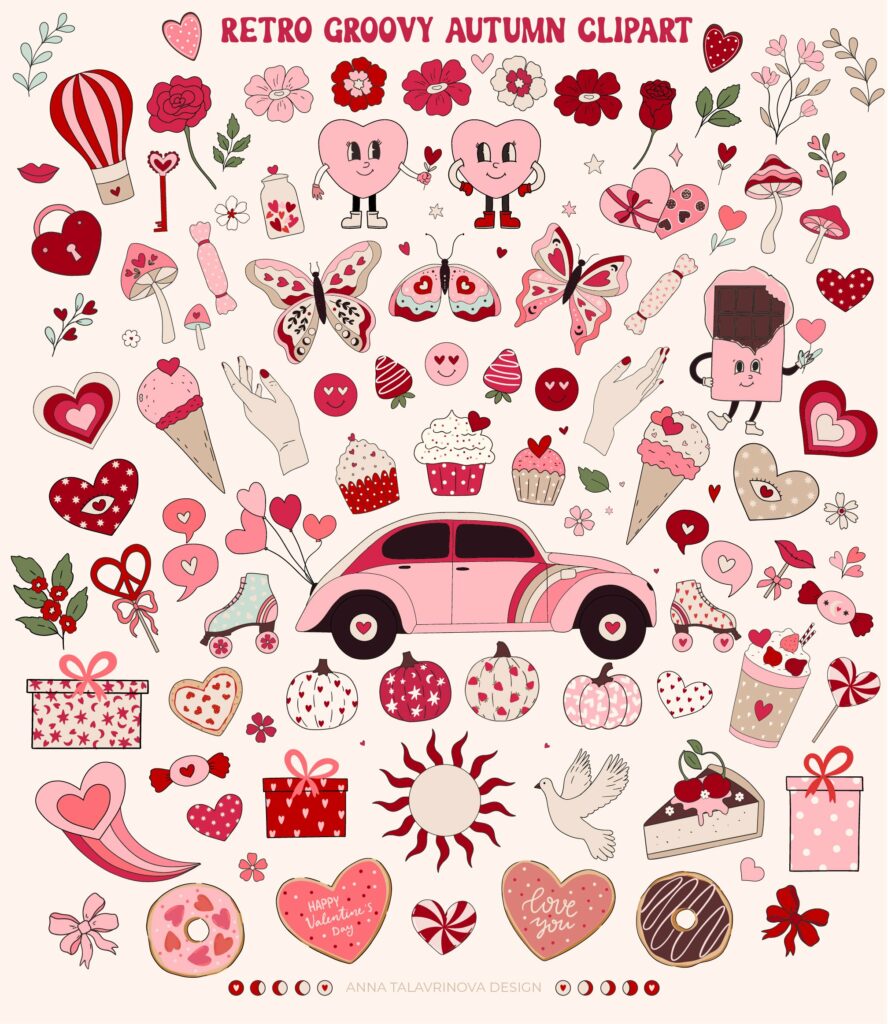 Retro Groovy Valentines Day Clipart – MasterBundles