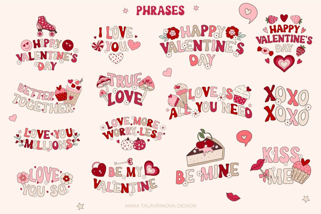 Retro Groovy Valentines Day Clipart – MasterBundles