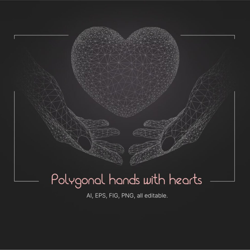 Polygonal hand, hearth. AI, EPS, FIG, PNG - MasterBundles
