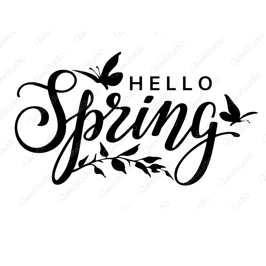 Hello Spring Black Lettering Design - Only 6$. | MasterBundles