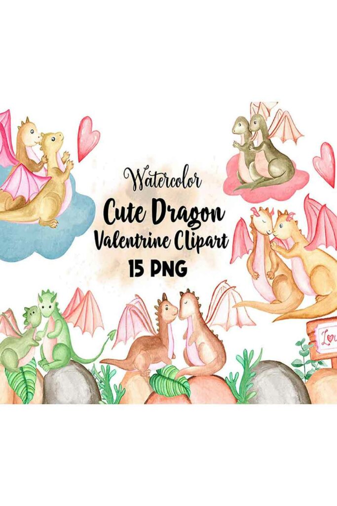Valentine Couple Dragon Clipart Set - MasterBundles