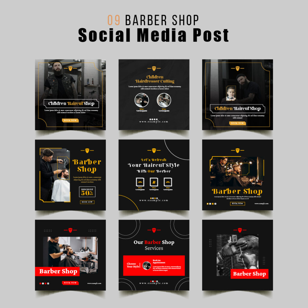 Modern Barber Shop Social Media Post Template - MasterBundles