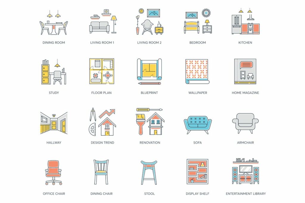 Interior Design & Furniture Icons – MasterBundles