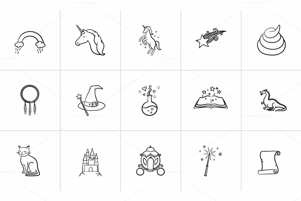 Magic And Fairytale Theme Sketch Icon Set – MasterBundles