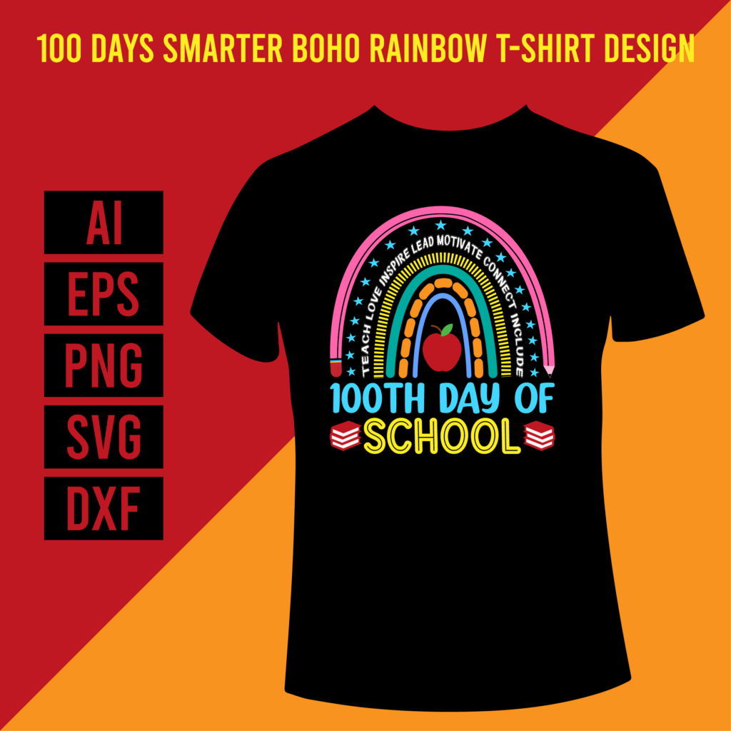 100 Days Smarter Boho Rainbow T-Shirt Design | MasterBundles
