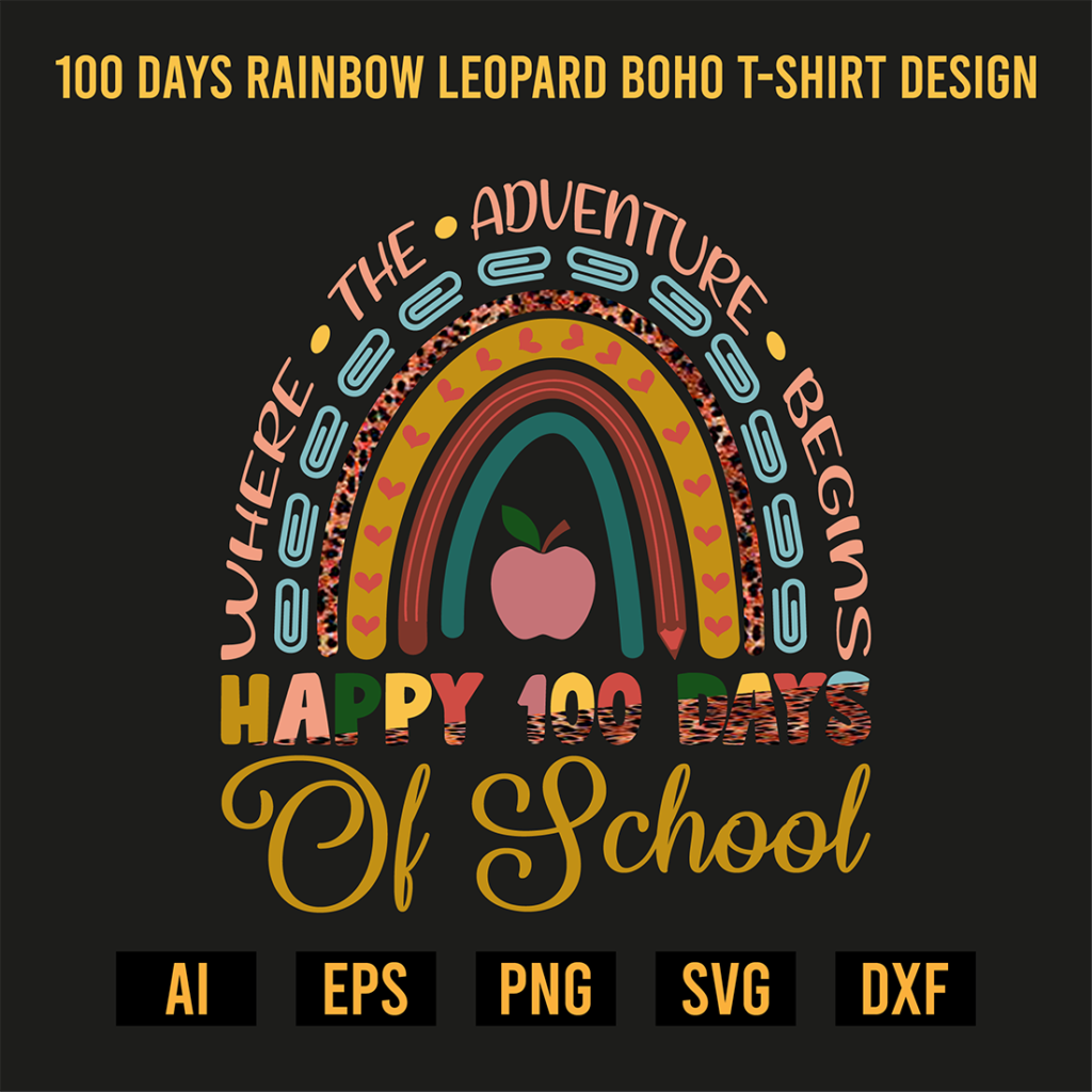 100 Days Rainbow Leopard Boho T-Shirt Design | MasterBundles