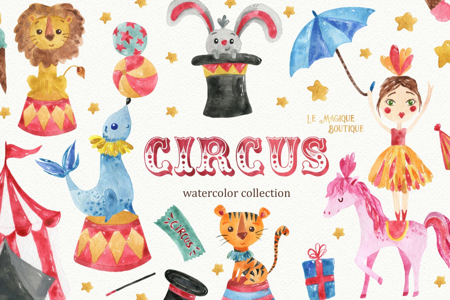 Circus Watercolor Clipart Set – MasterBundles