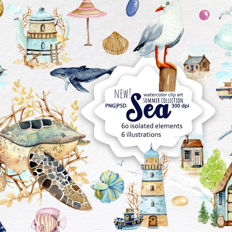 Marine Life Watercolor Clip Art – MasterBundles
