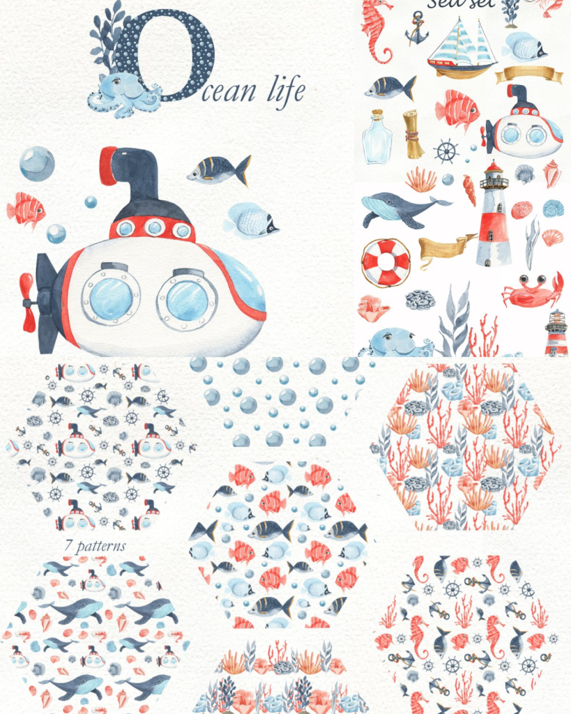Marine Set Watercolor – MasterBundles
