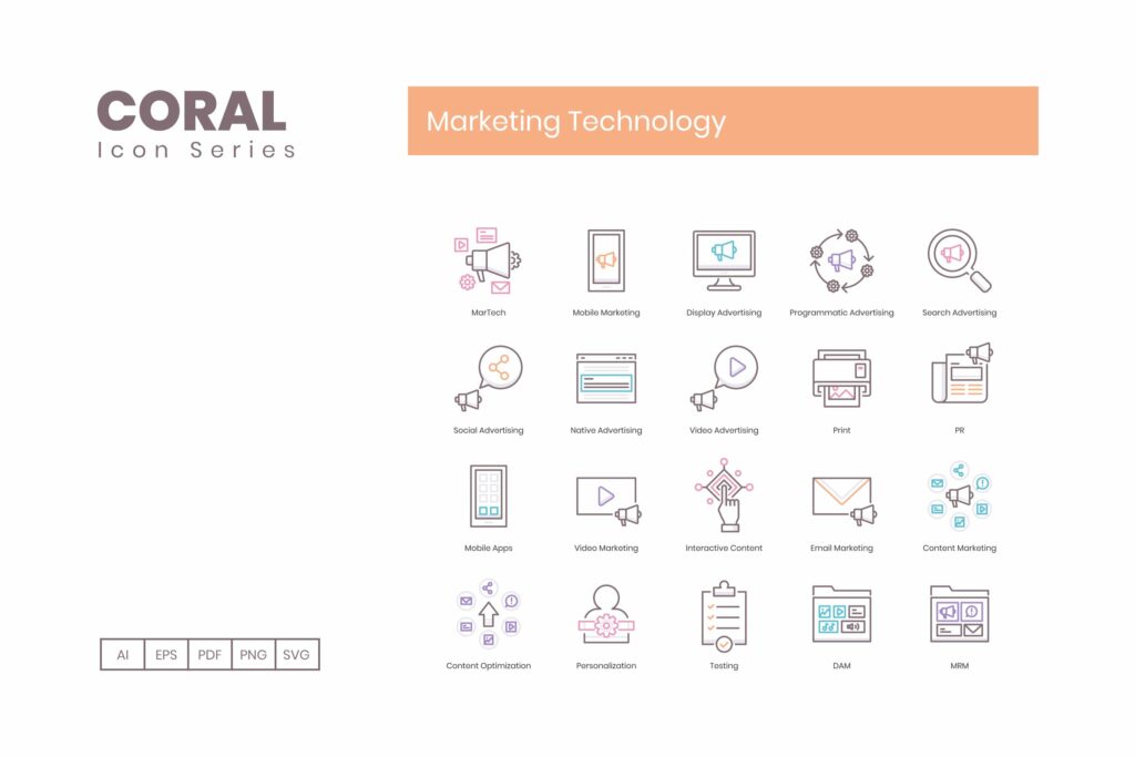 90 Marketing Technology Icons – MasterBundles