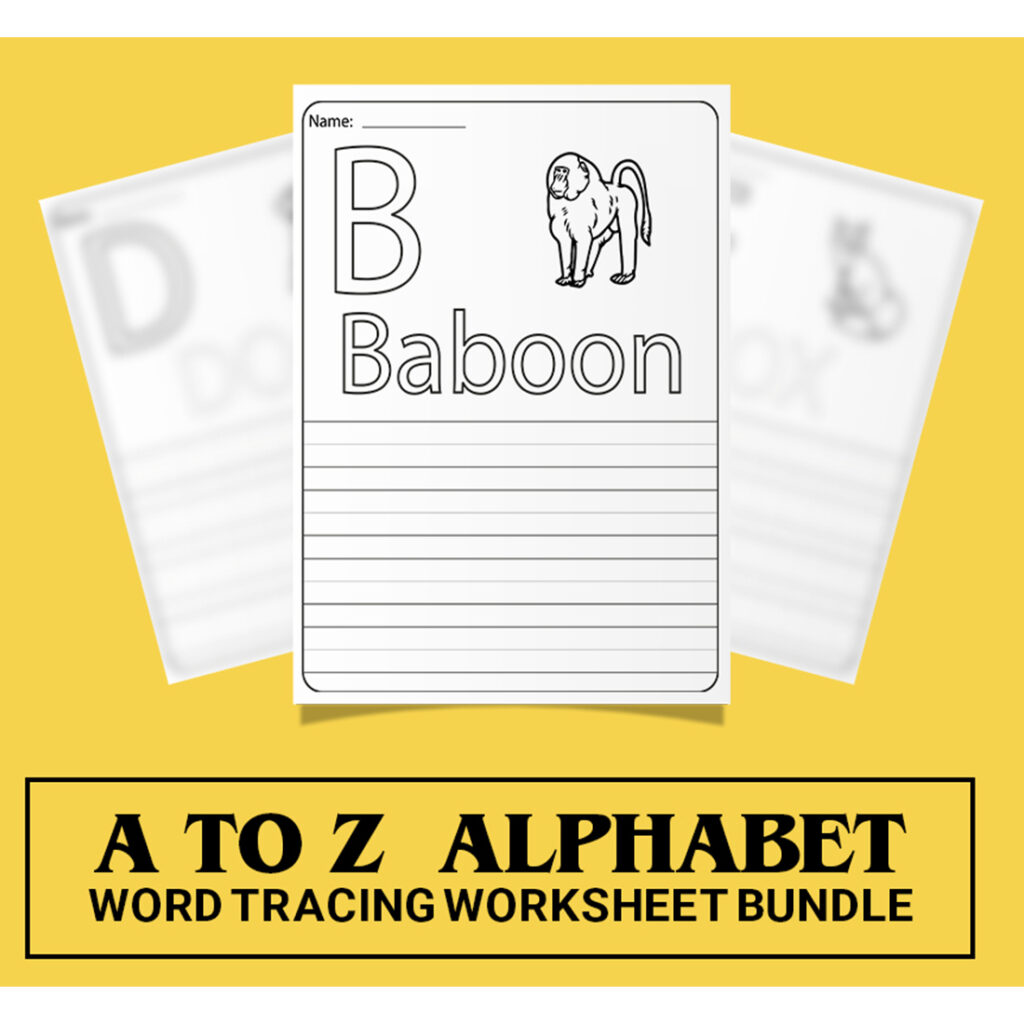 A to Z Uppercase Alphabets Word Tracing Worksheet - MasterBundles