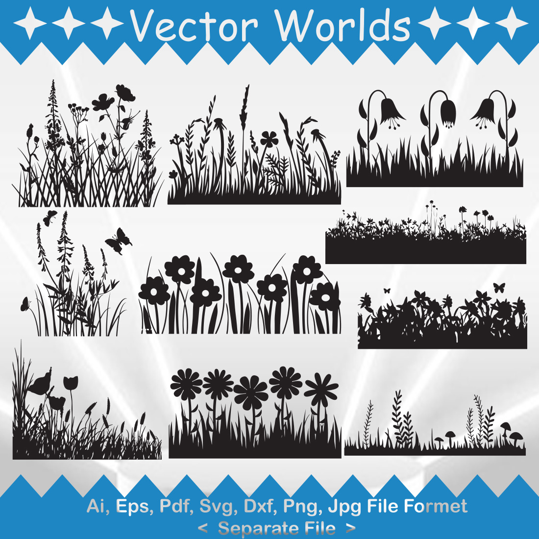 Grass Field Flower SVG Vector Design - MasterBundles