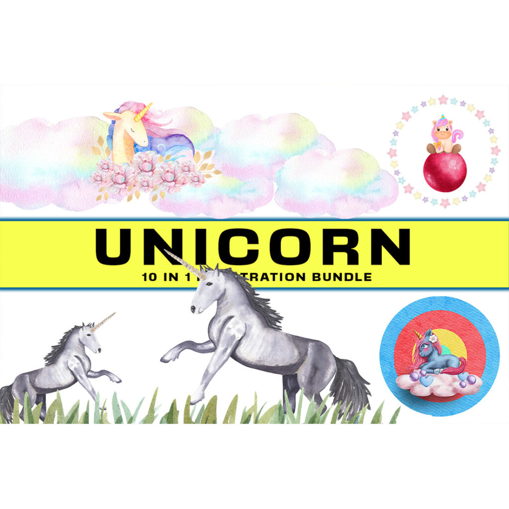 Unicorn Illustration Clipart Design Bundle V.1 - MasterBundles