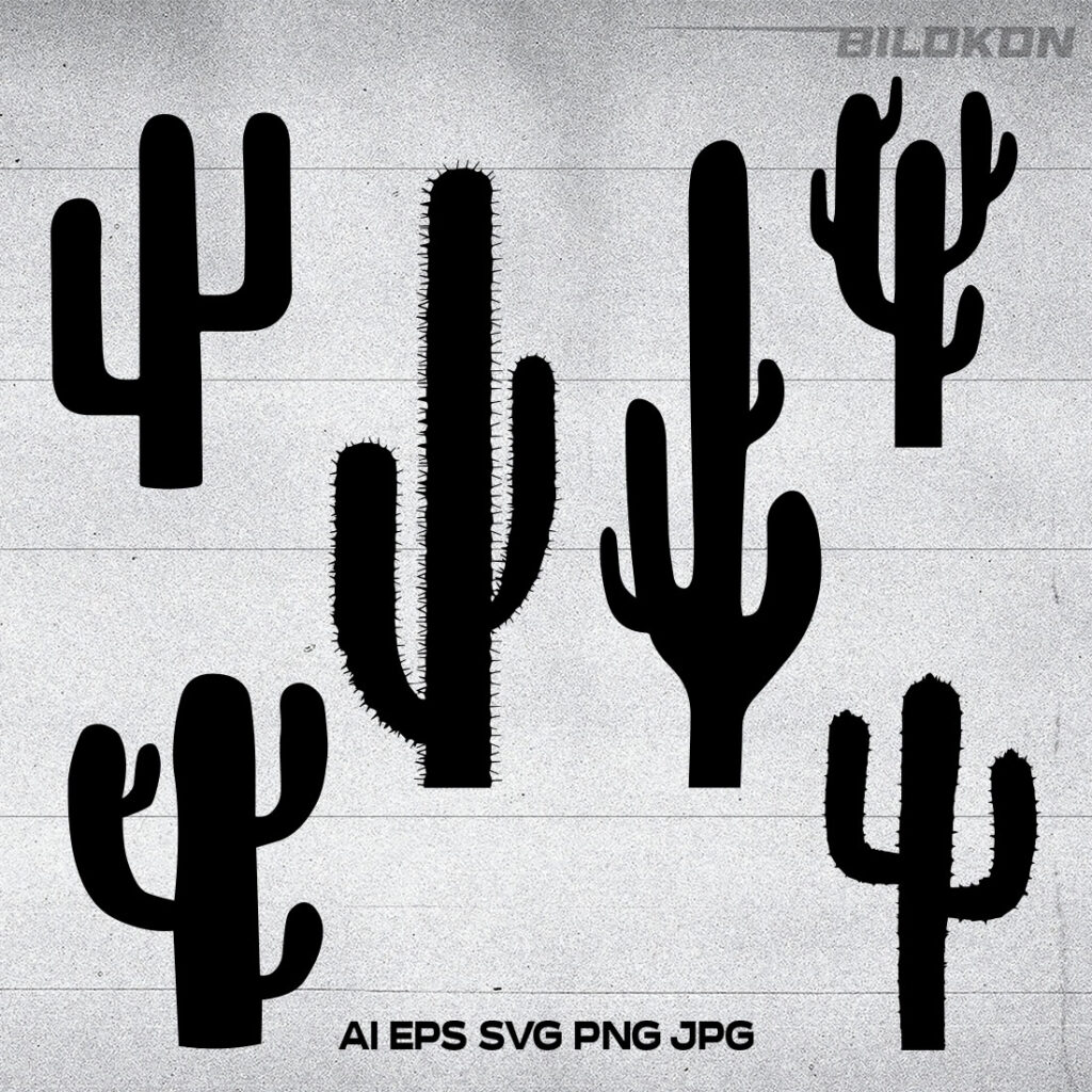 Cactus silhouettes set icon, SVG Vector Illustration | MasterBundles