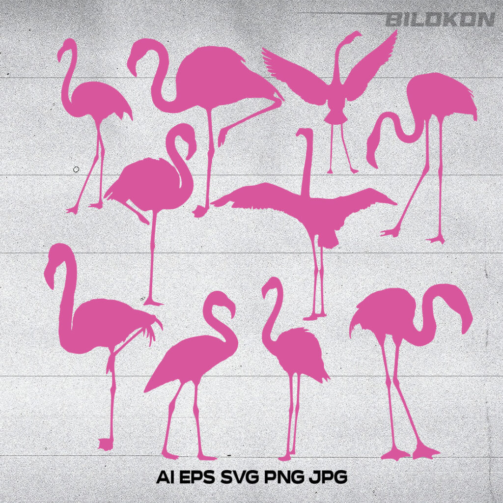 Pink flamingo silhouette set, SVG Vector - MasterBundles