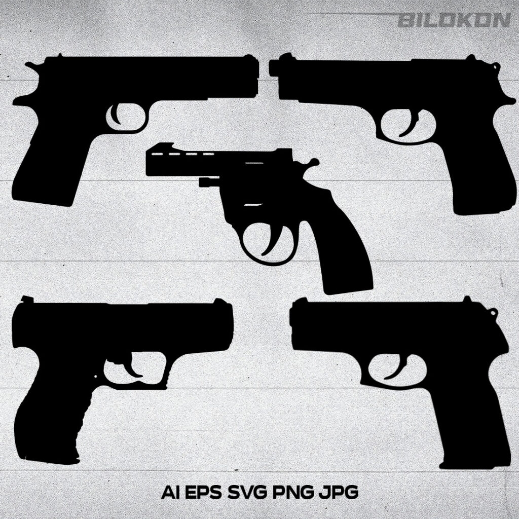 Gun Silhouette Set, SVG Vector - MasterBundles