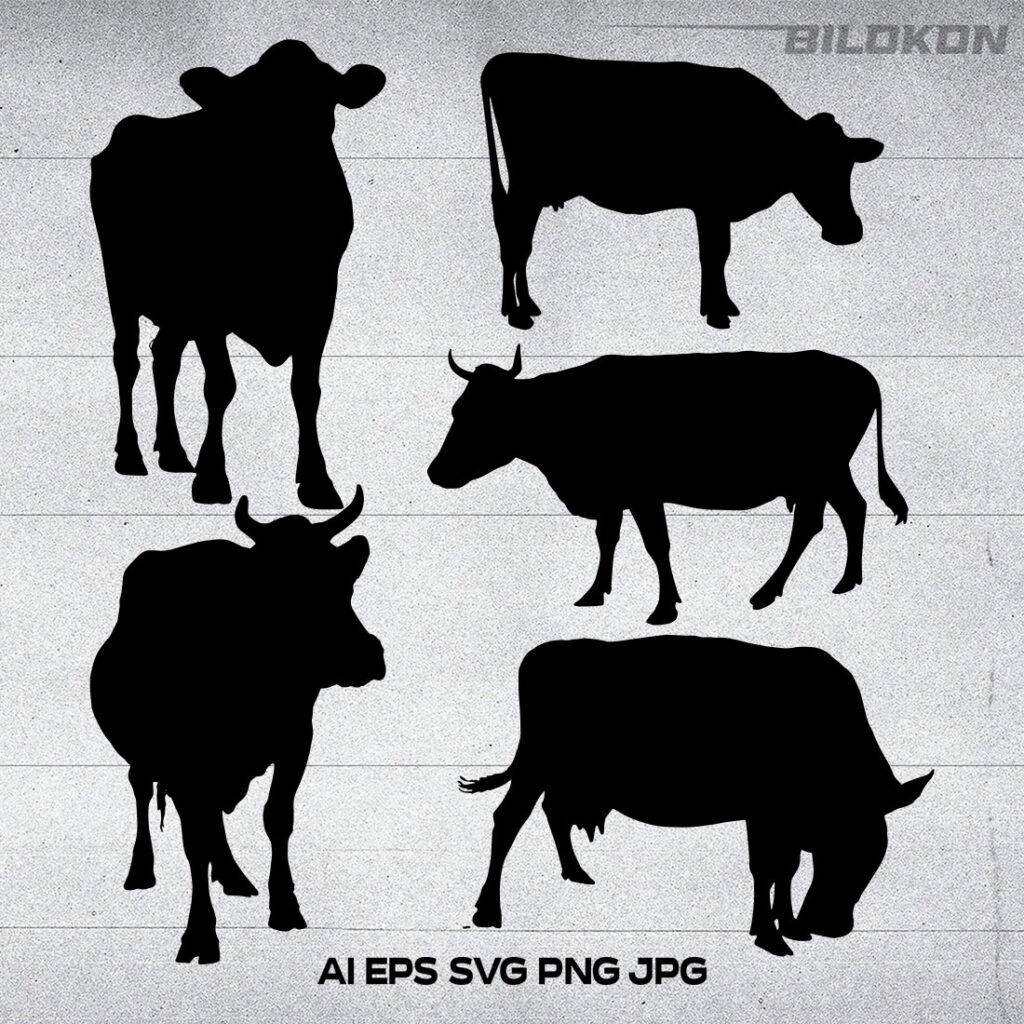 Cow silhouette set icon, SVG Vector | MasterBundles