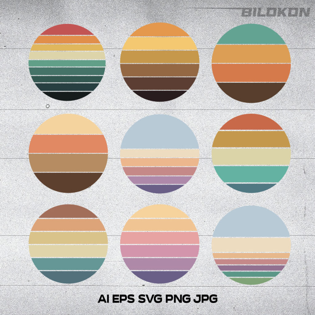 Sunset Retro Badge and Emblem Set, Vintage Sun in 80s - MasterBundles