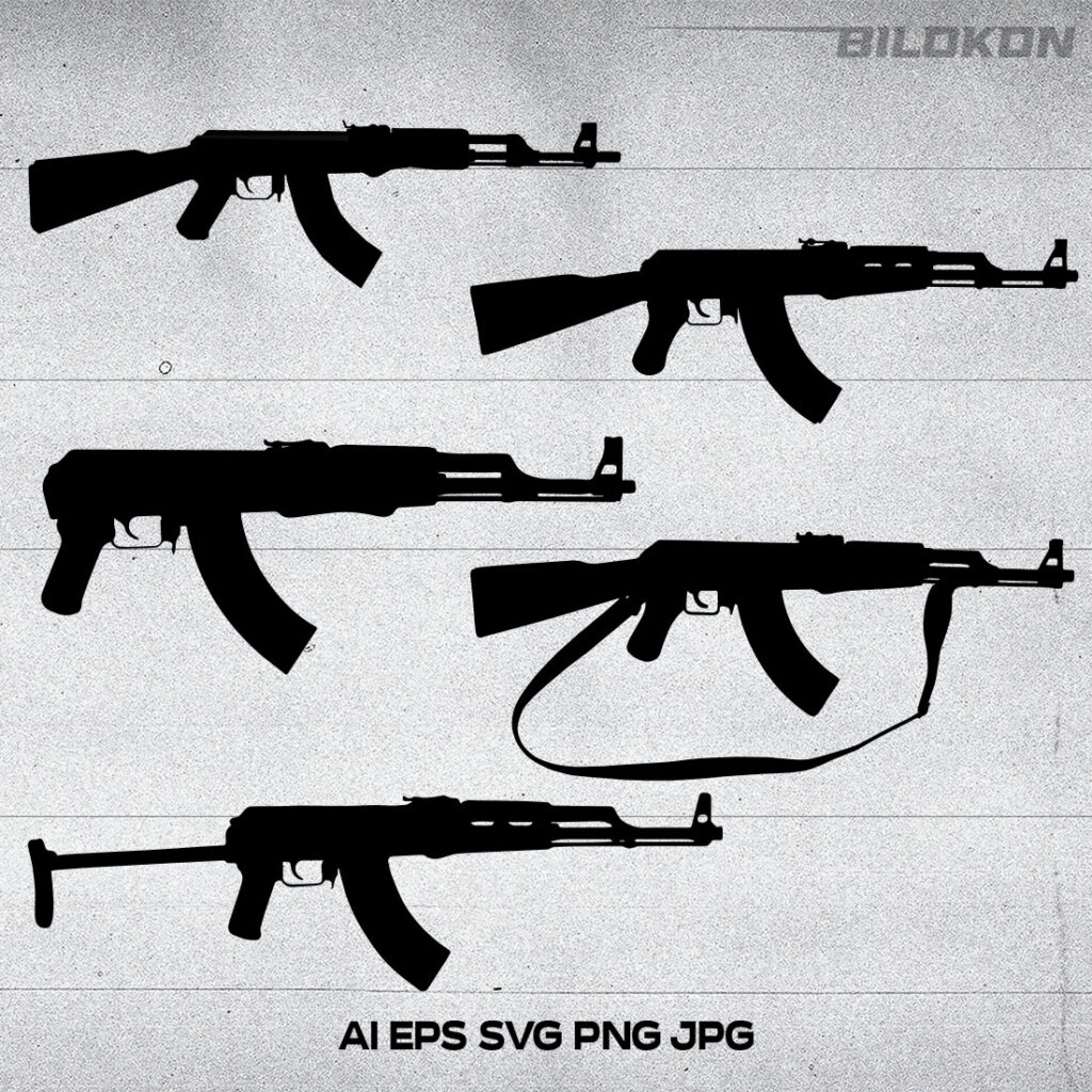 Kalachnikov, AK-47 Silhouette Set, Gun, SVG Vector - MasterBundles