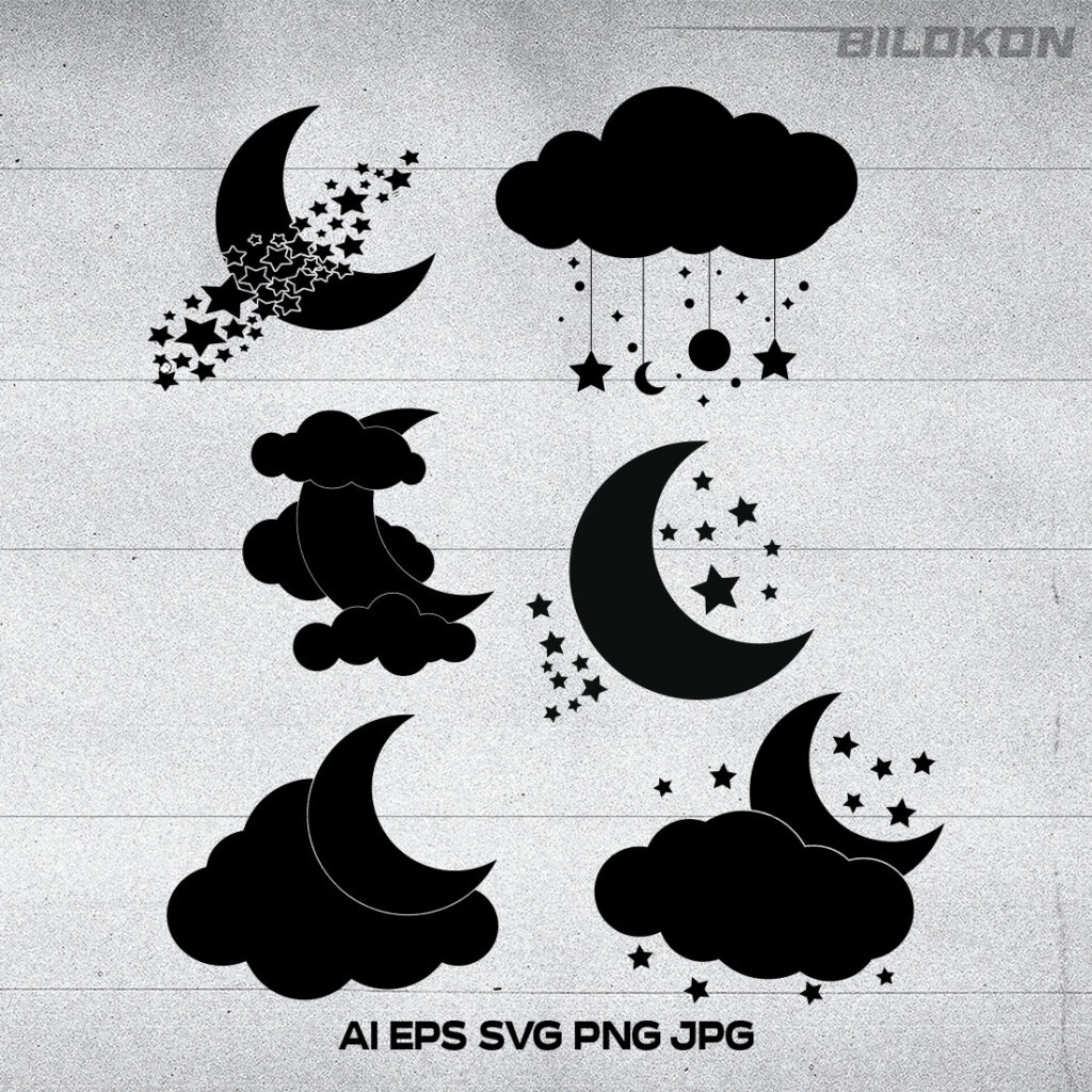 Moon, clouds and stars itsons, dreams symbol, SVG Vector | MasterBundles