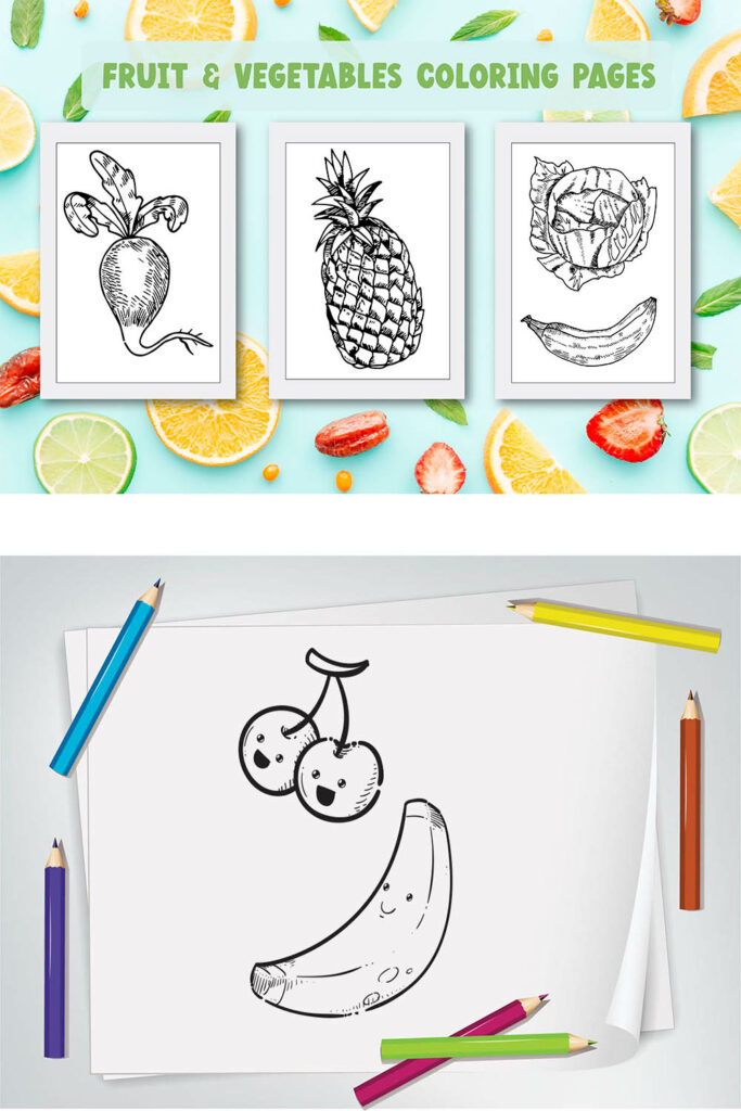 KDP Fruit & Vegetables Coloring Page - MasterBundles