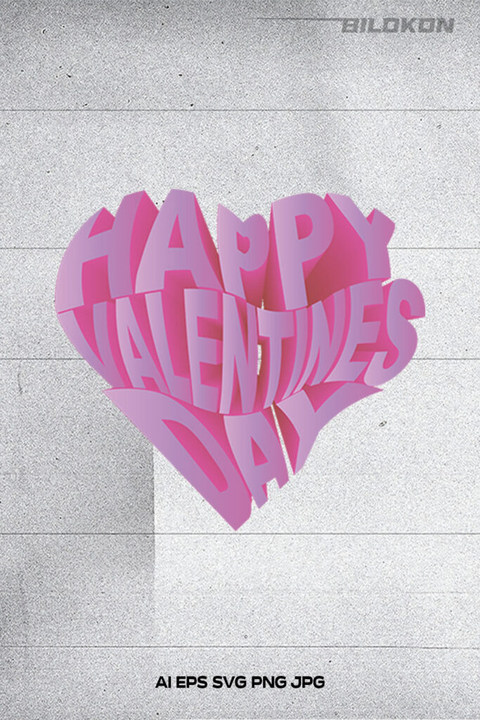 Happy Valentine's Day in Heart Shape 3D SVG Design | MasterBundles