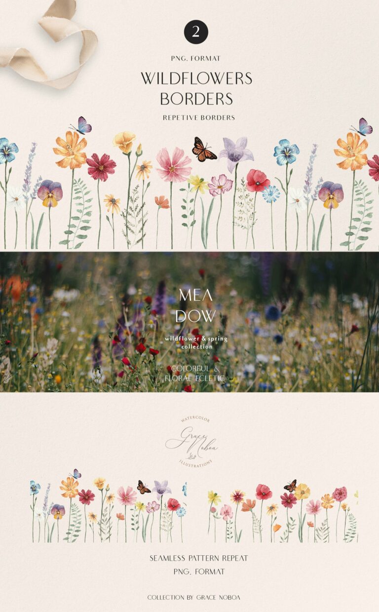 Meadow Bright Wild Flowers Set – MasterBundles