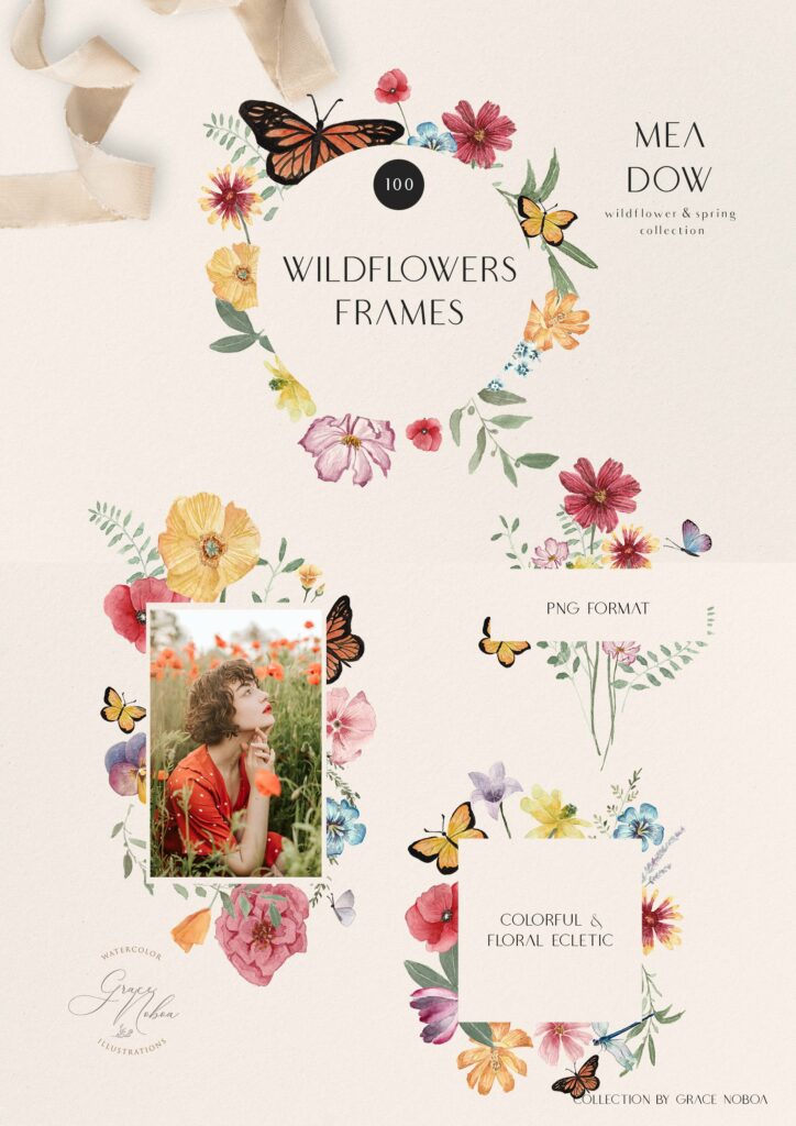 Meadow Bright Wild Flowers Set – MasterBundles