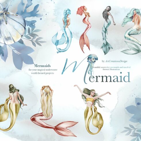 Watercolor Mermaid Clipart Set – MasterBundles