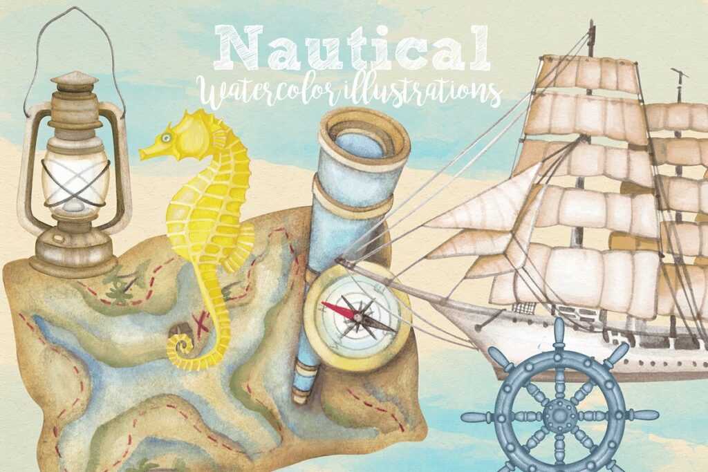 Watercolor Nautical Clipart Images – MasterBundles