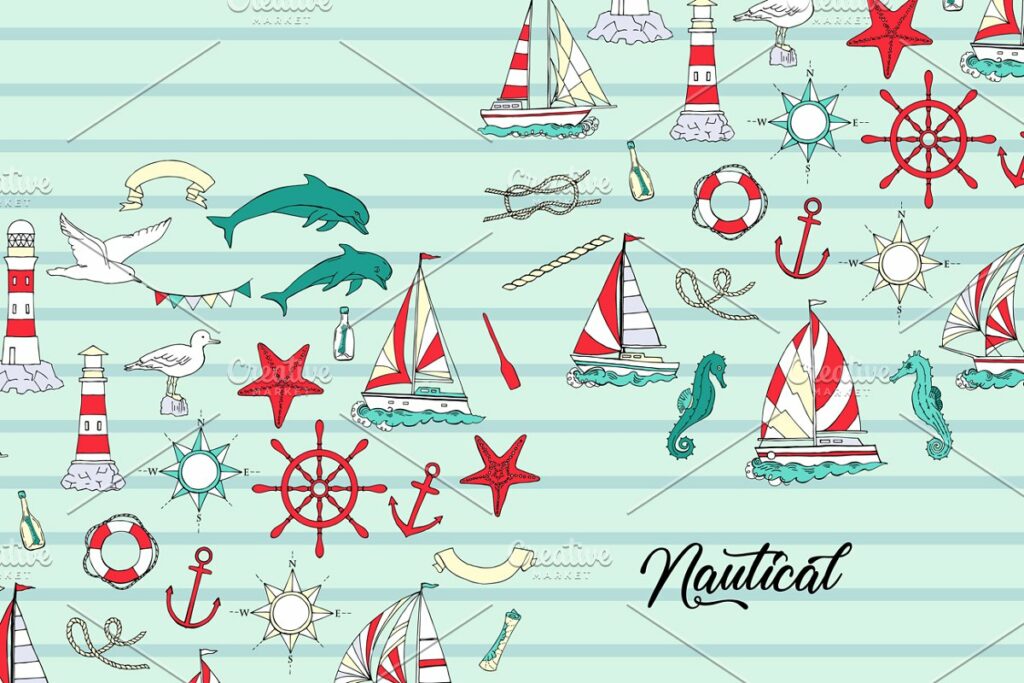 Nautical Elements With Ships – MasterBundles