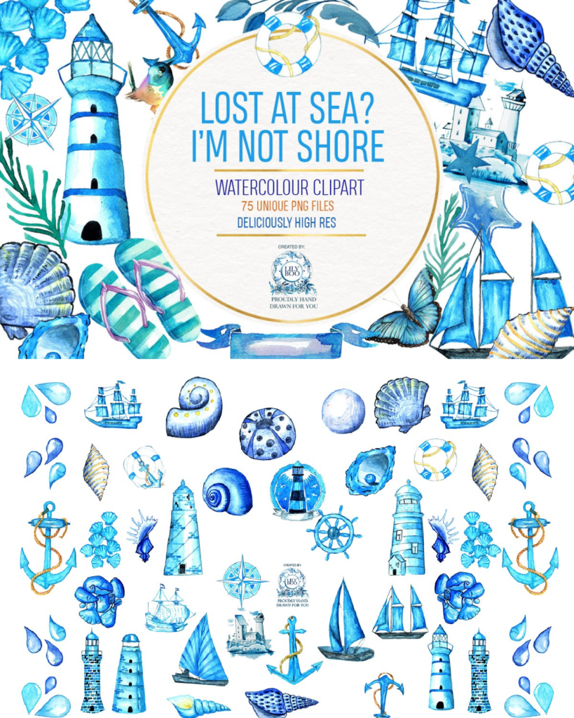 Nautical Watercolor Clipart Bundle – MasterBundles
