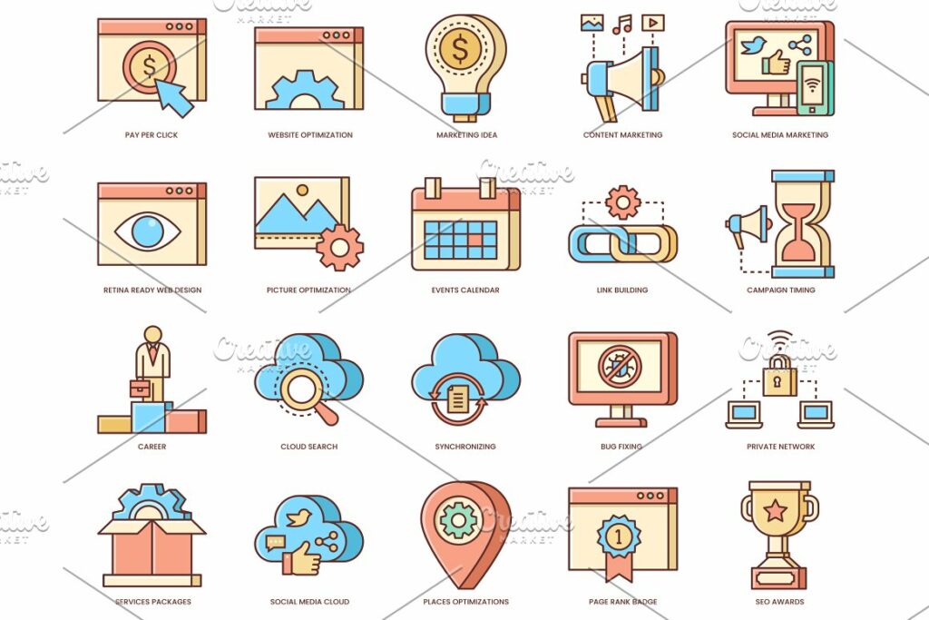 108 Fresh Online Marketing Icons – MasterBundles