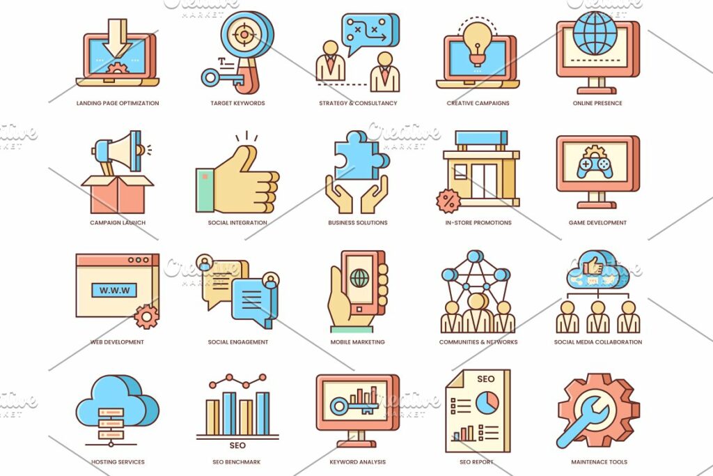 108 Fresh Online Marketing Icons – MasterBundles