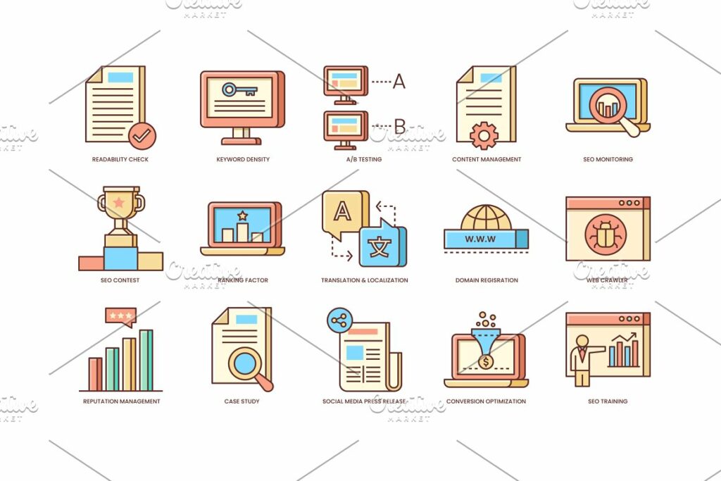 108 Fresh Online Marketing Icons – MasterBundles