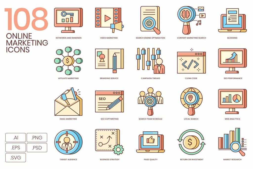 108 Fresh Online Marketing Icons – MasterBundles