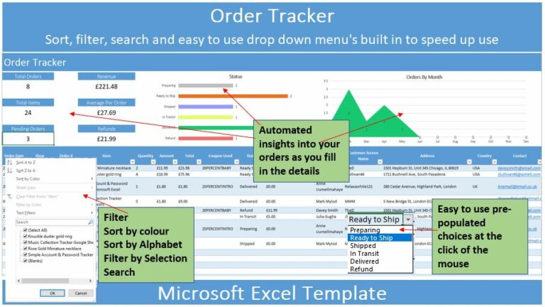 Order Tracker Spreadsheet Template for Microsoft Excel - MasterBundles