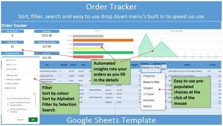 Order Tracker Template for Google Sheets - MasterBundles