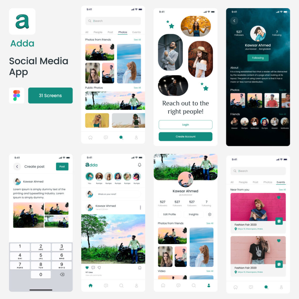 Adda - Social Network Mobile App UI Kit | MasterBundles