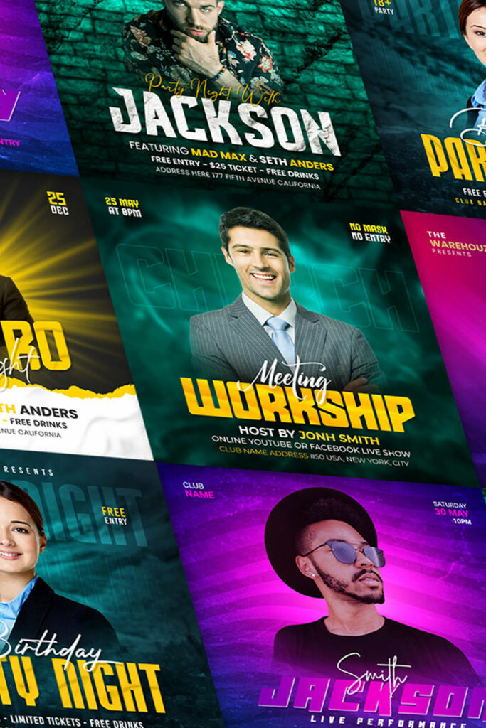 DJ Night Club Party Social Media Post Template Set - MasterBundles
