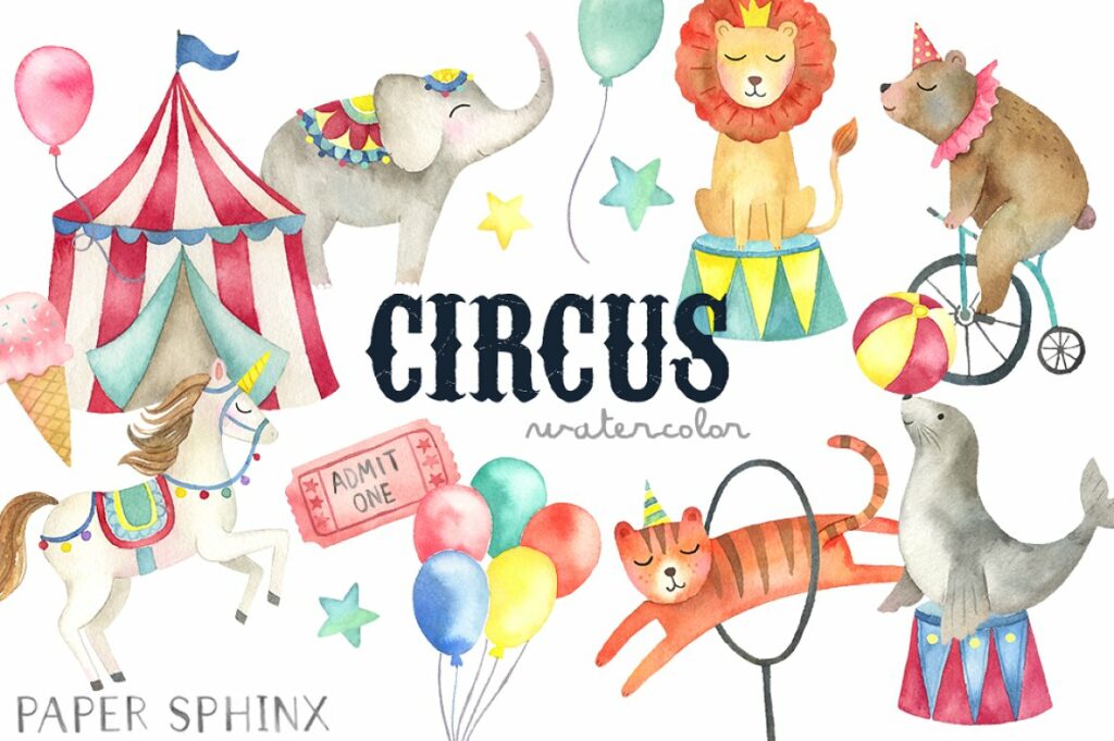 Watercolor Circus Clipart Pack – MasterBundles