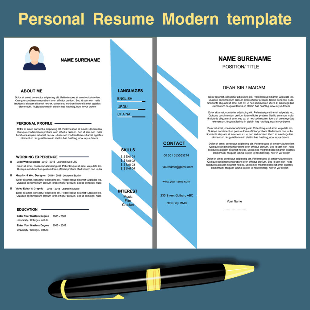 Clear and Modern Professional Resume CV Template - MasterBundles
